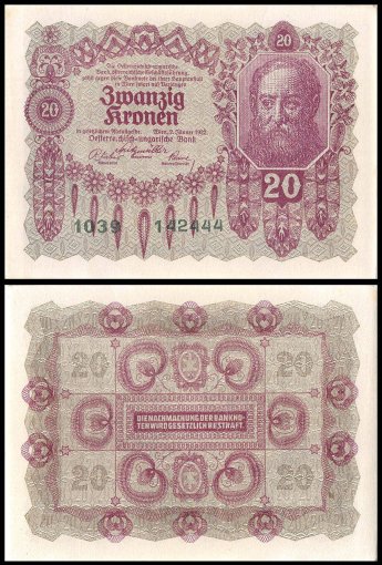 Austria 20 Kronen Banknote, 1922, P-76, UNC