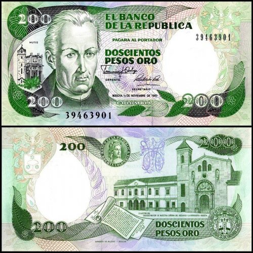 Colombia 200 Pesos Oro Banknote, 1987-1991, P-429d, UNC