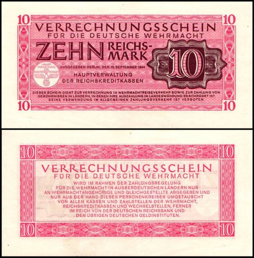 Germany 10 Reichsmark Banknote, 1944, P-M40, Used