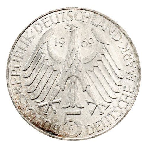 Germany Federal Republic 5 Deutsche Mark Coin, 1969, KM #125, VF-Very ...