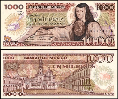 Mexico 1,000 Pesos Banknote, 1984, P-81, Used, Signature Varies