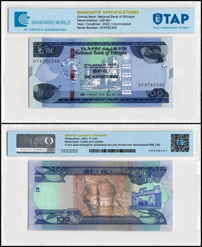 Ethiopia 100 Birr Banknote, 2023, P-57a.2, UNC, TAP Authenticated