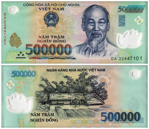 Vietnamese 500,000 Vietnam Dong Banknote, 2 Pieces ( 1 Million ) Random ...